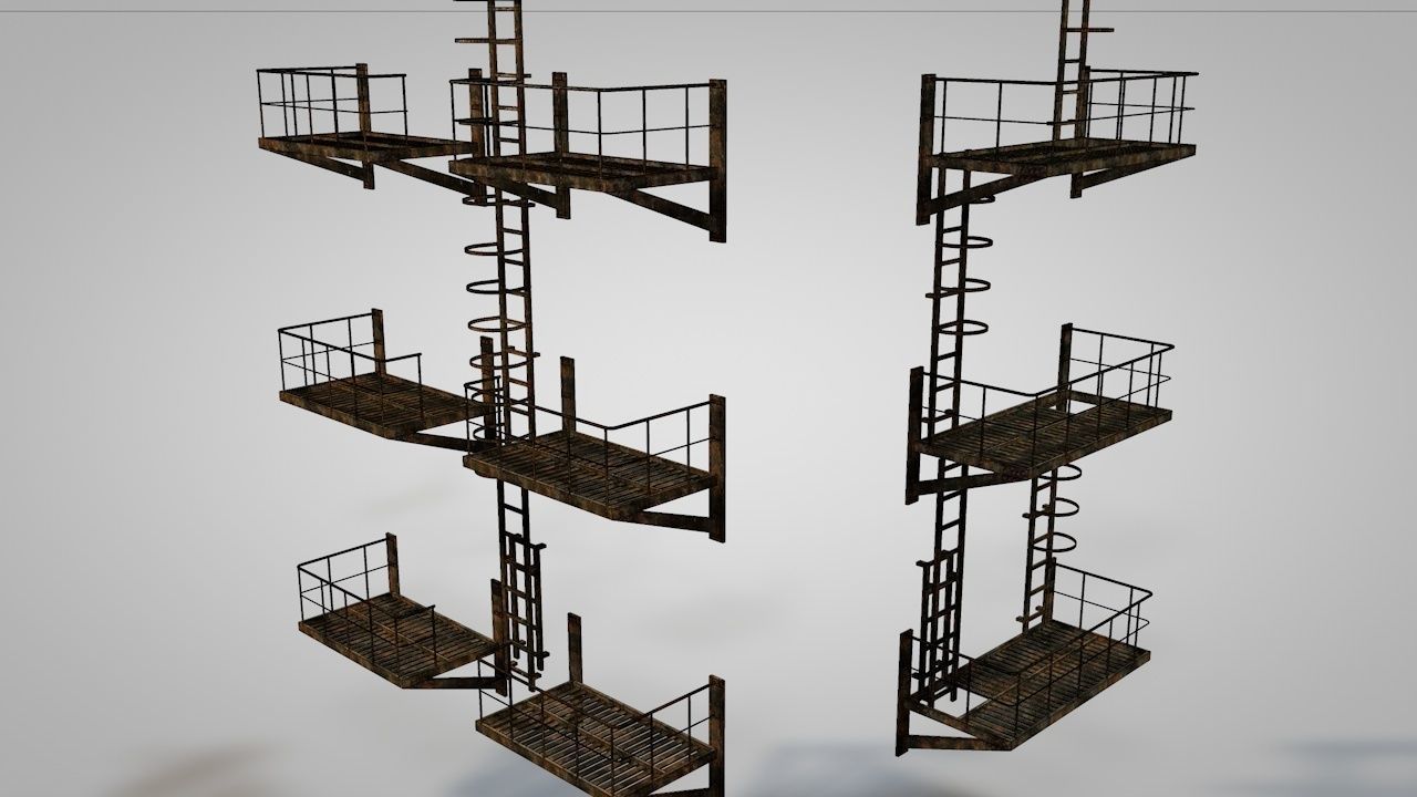 3D model Caged Fire Escape Ladder VR / AR / low-poly | CGTrader