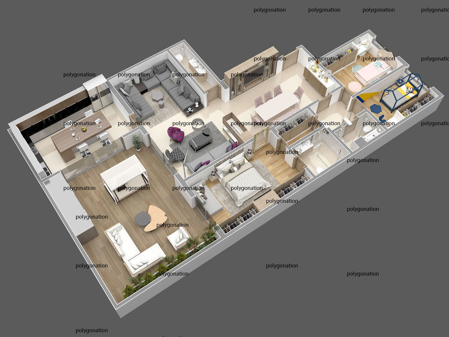 appartement floor plan MODERN high quality hm1 3D model | CGTrader