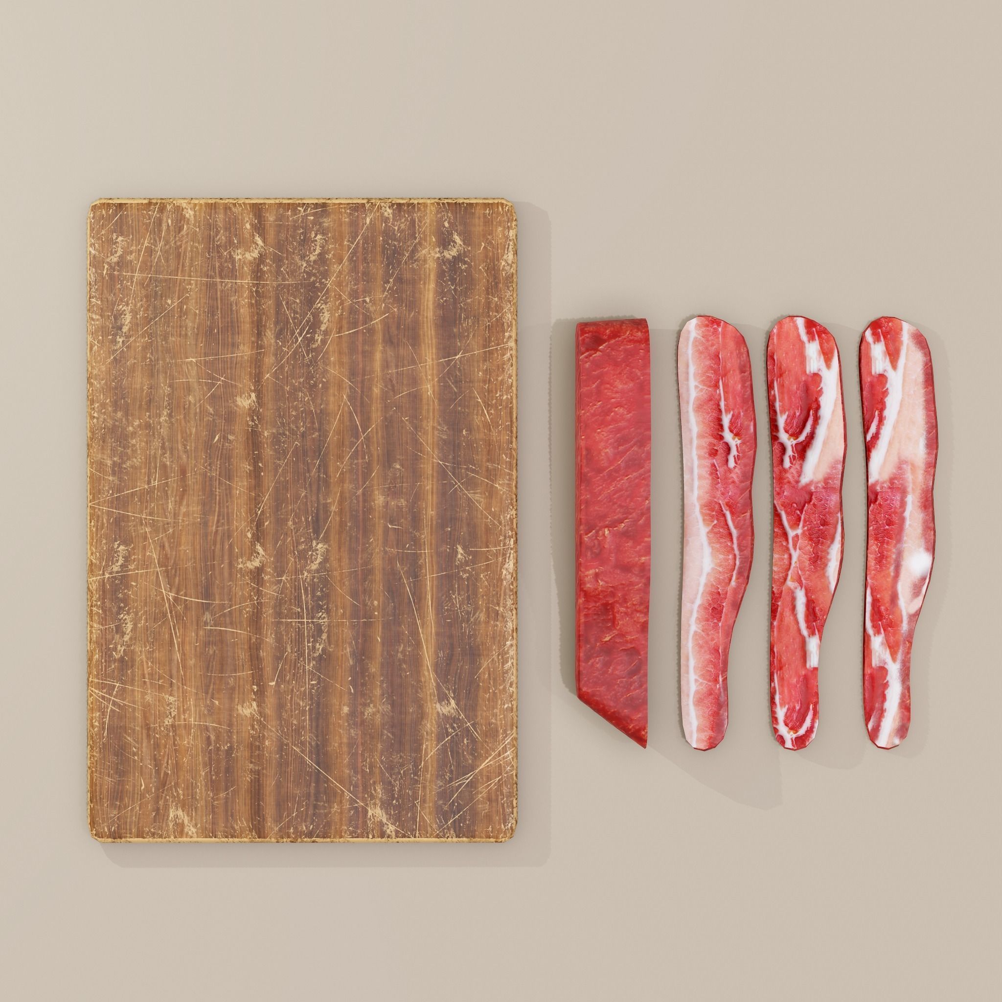 3D model Bacon on Cutting Board VR / AR / low-poly | CGTrader