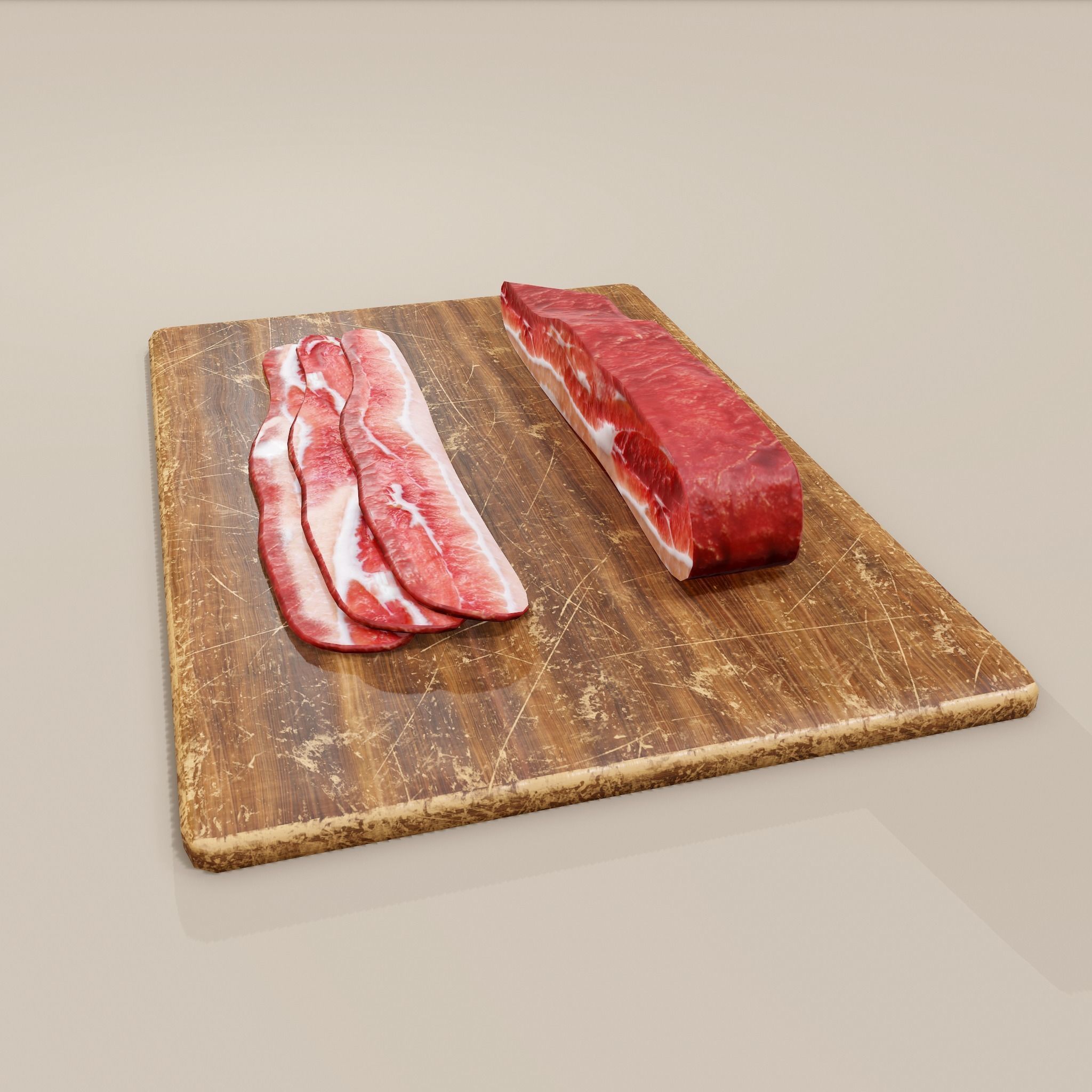 3D model Bacon on Cutting Board VR / AR / low-poly | CGTrader