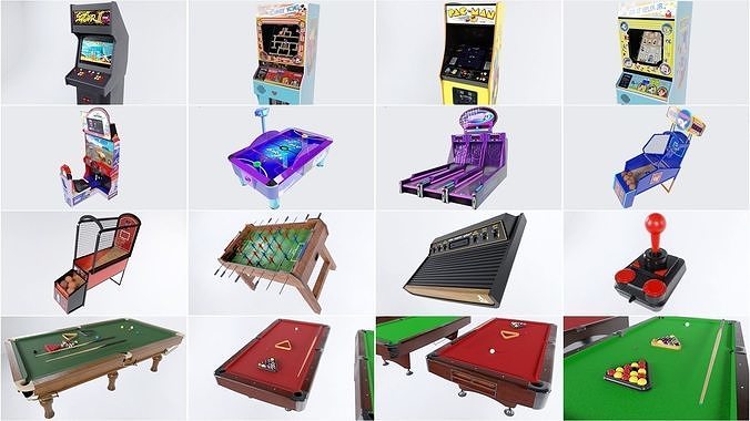 Arcade collection pool table with cues and balls VR / AR / low-poly ...