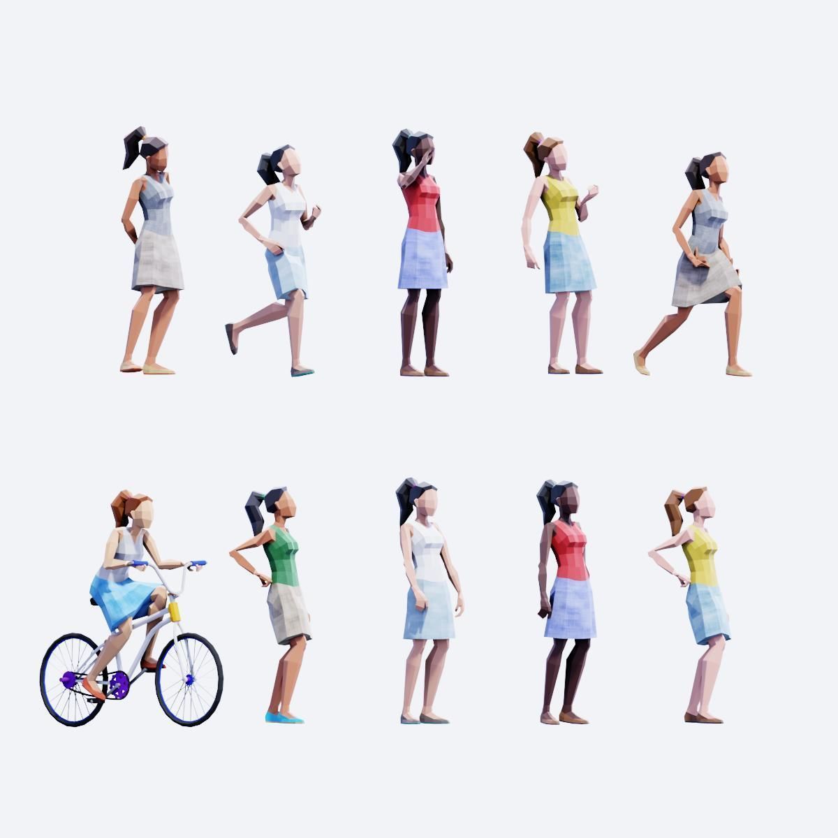 3D model Low Poly Spring People - Posed with Props VR / AR / low-poly ...