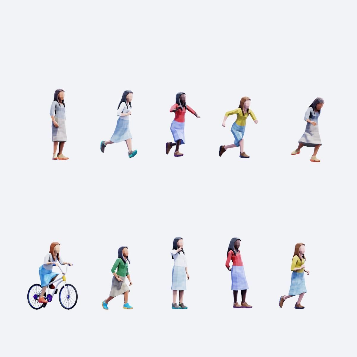 3D model Low Poly Spring People - Posed with Props VR / AR / low-poly ...