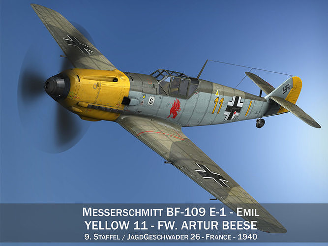 Messerschmitt - BF-109 E - Yellow 11 3D model | CGTrader