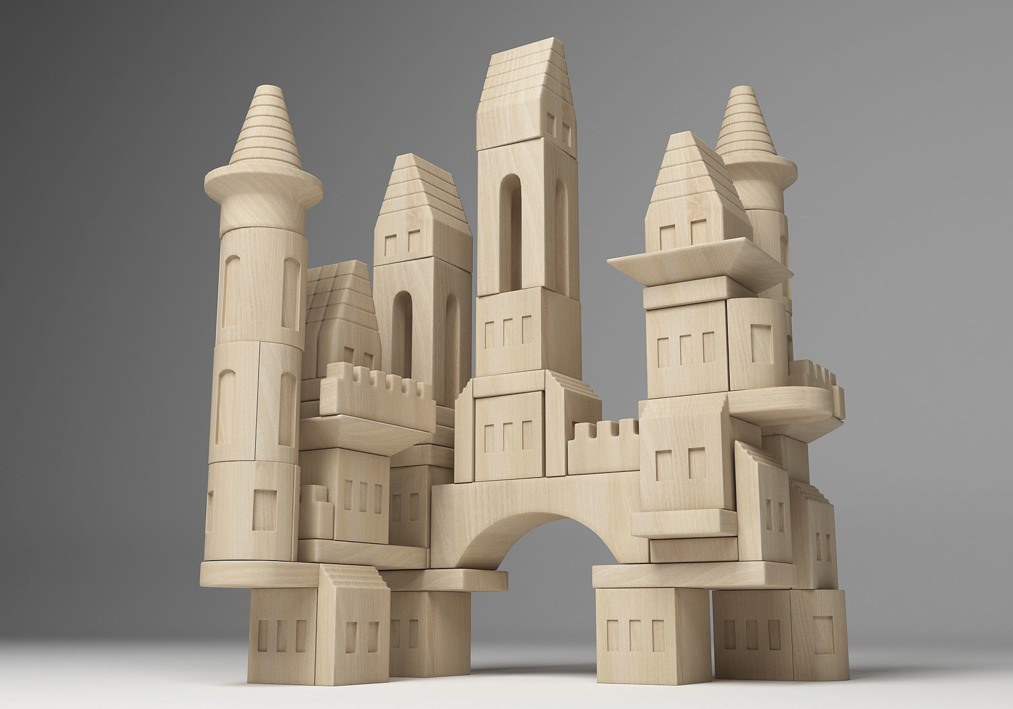 FAO Schwarz Wooden Castle Building Blocks Set Toy 3D model | CGTrader