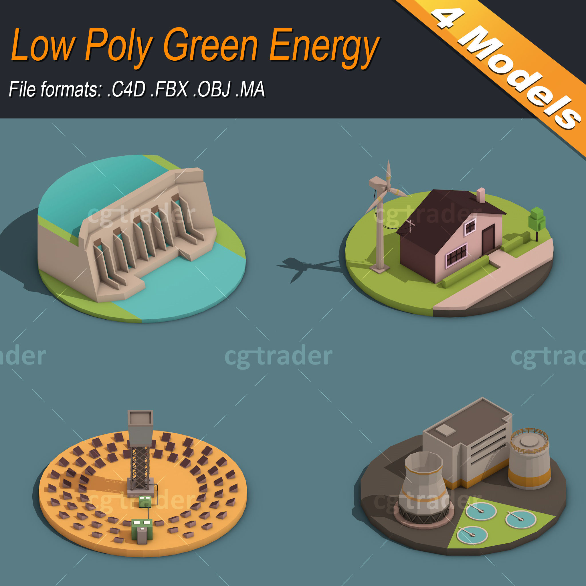 3D model Low Poly Green Energy Isometric VR / AR / low-poly | CGTrader