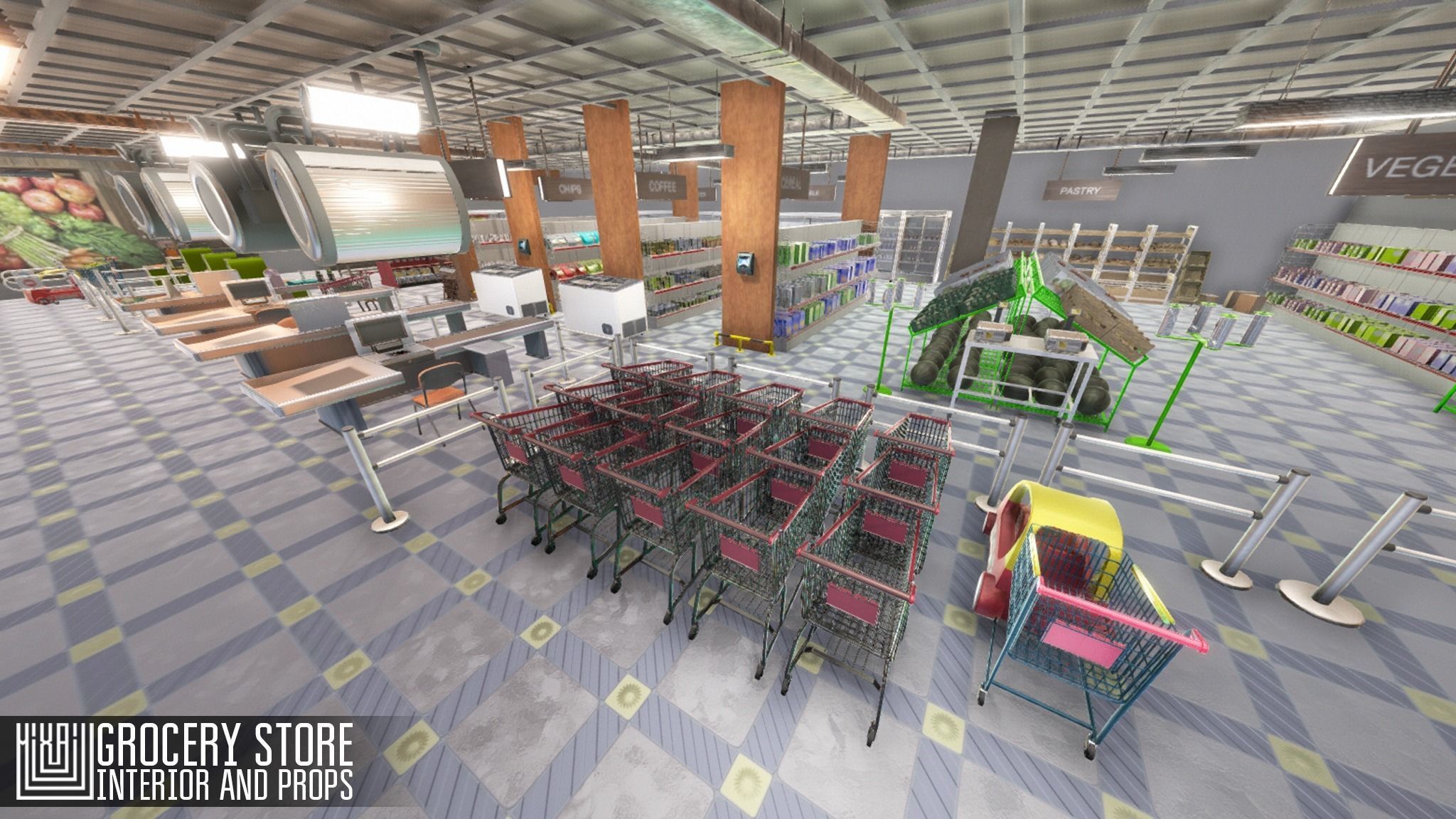 3D model Grocery store - interior and props VR / AR / low-poly | CGTrader
