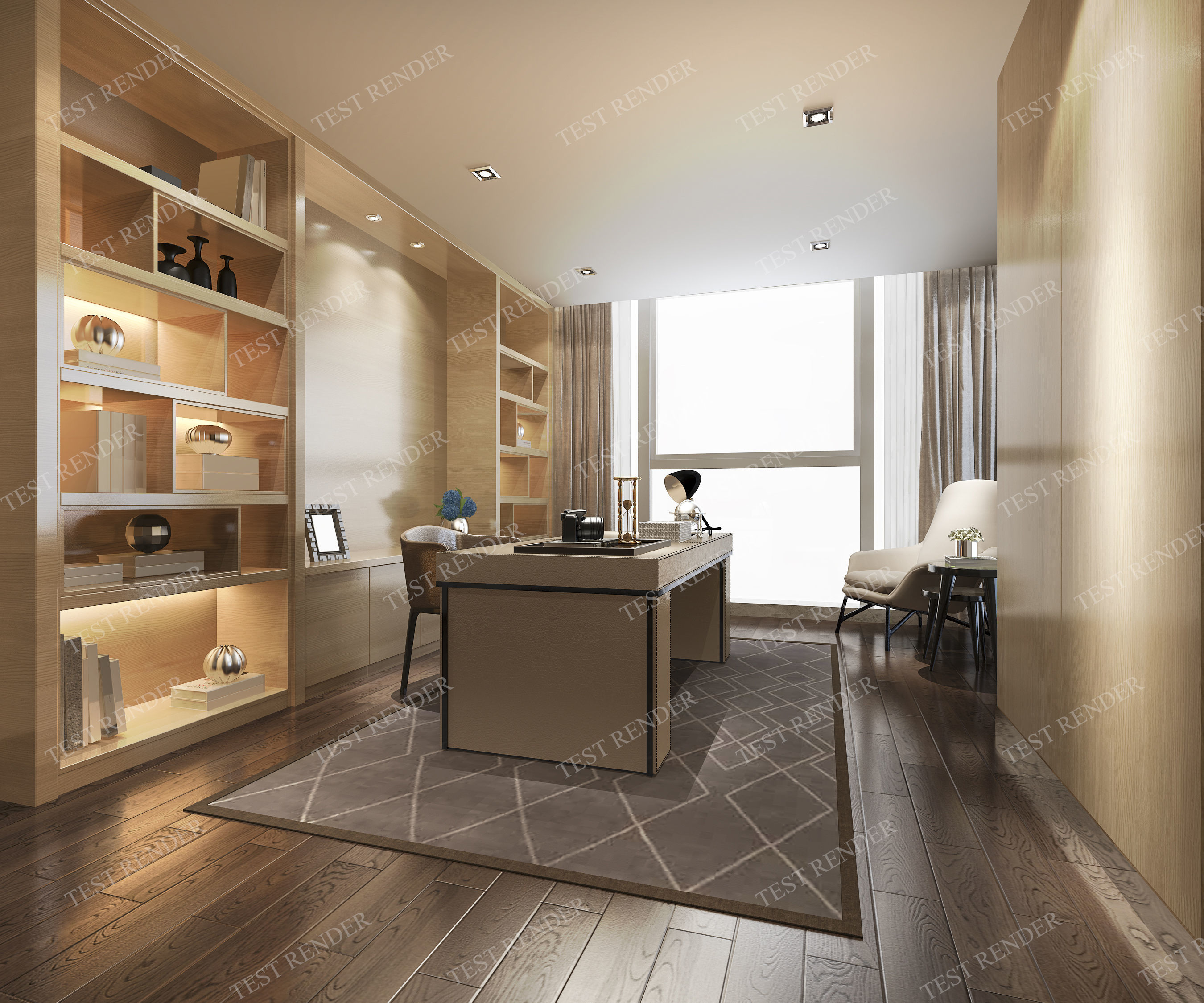 curtain 3D modern luxury study working room | CGTrader