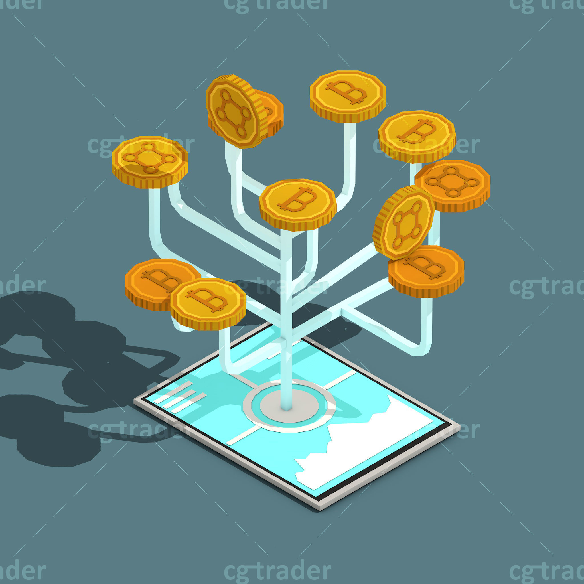 3D model Low Poly Cryptocurrency Blockchain Isometric Pack 01 VR / AR ...