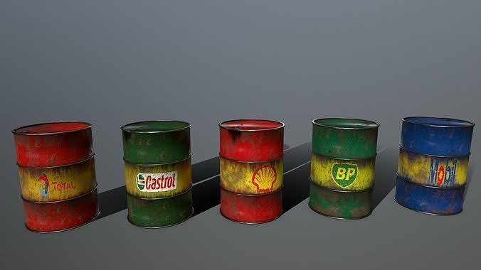 3D model Barrel group of different colored barrels VR / AR / low-poly ...