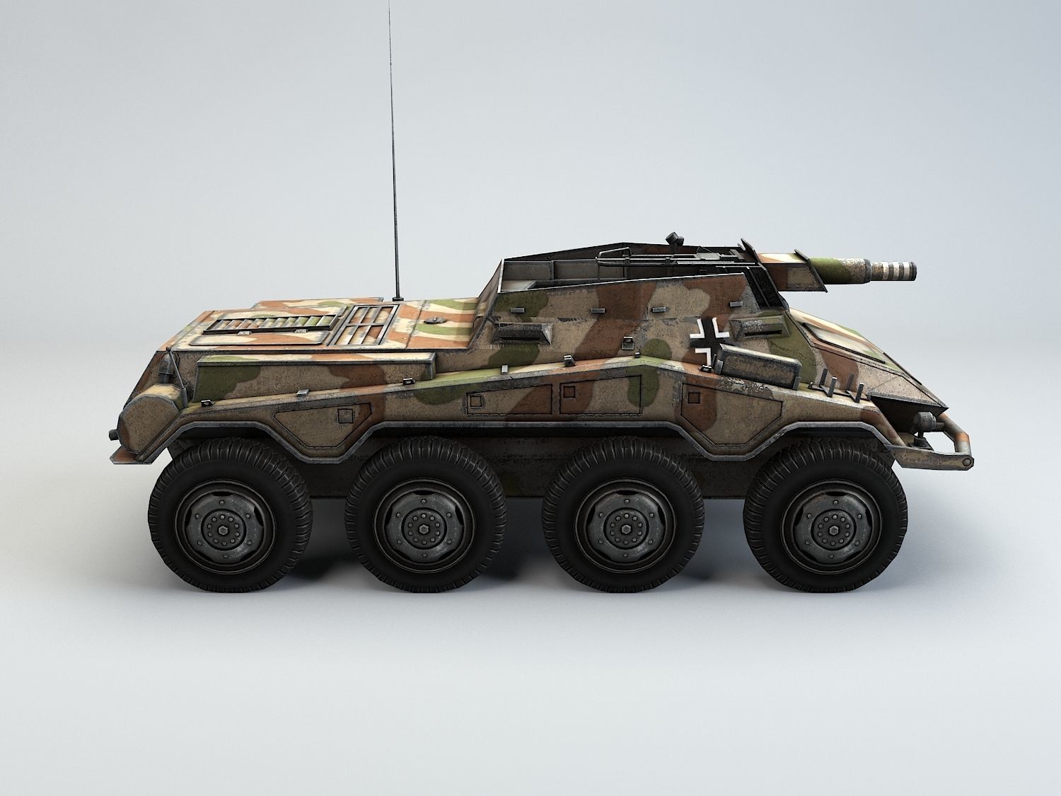 3D model Low Poly SdKfz 234 3 Stummel Armored Car VR / AR / low-poly ...