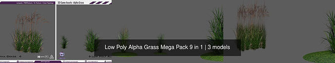 3D Model Collection Low Poly Alpha Grass Mega Pack 9 in 1 VR / AR / low ...