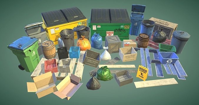 3D model Garbage bins and crates and other Props VR / AR / low-poly ...