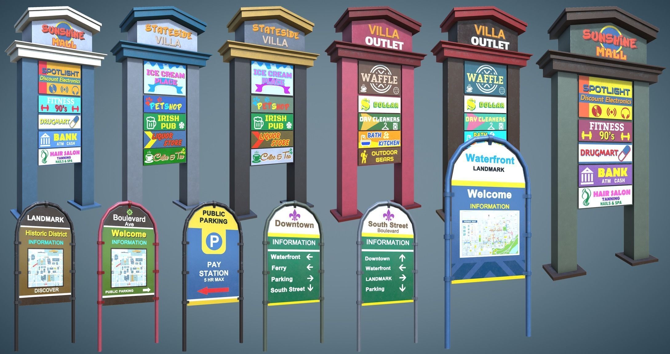 3D model Signages Props VR / AR / low-poly | CGTrader