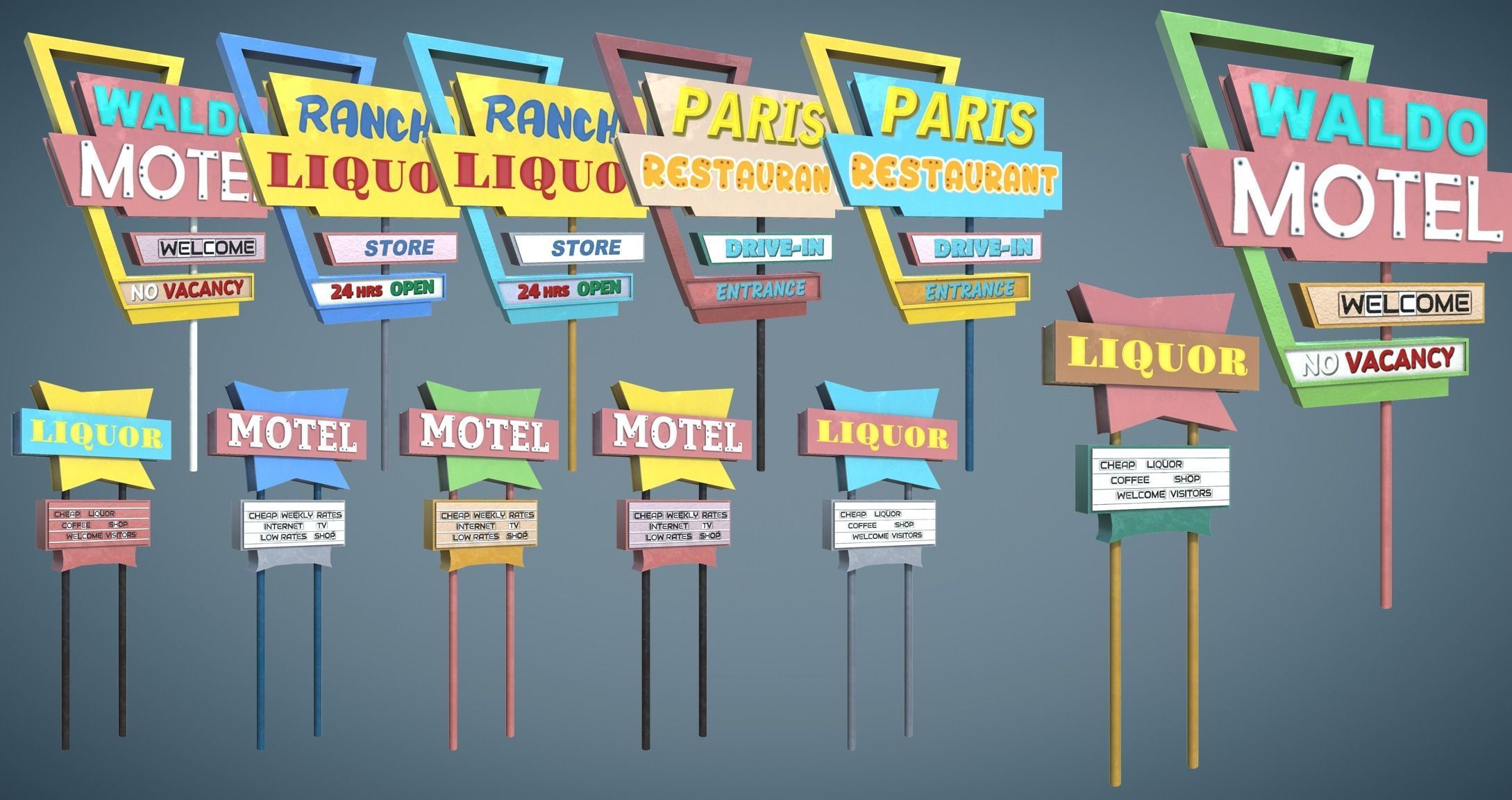 3D model Signages Props VR / AR / low-poly | CGTrader
