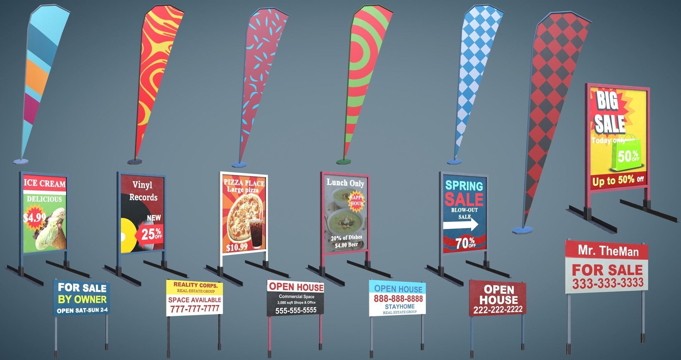 3D model Signages Props VR / AR / low-poly | CGTrader