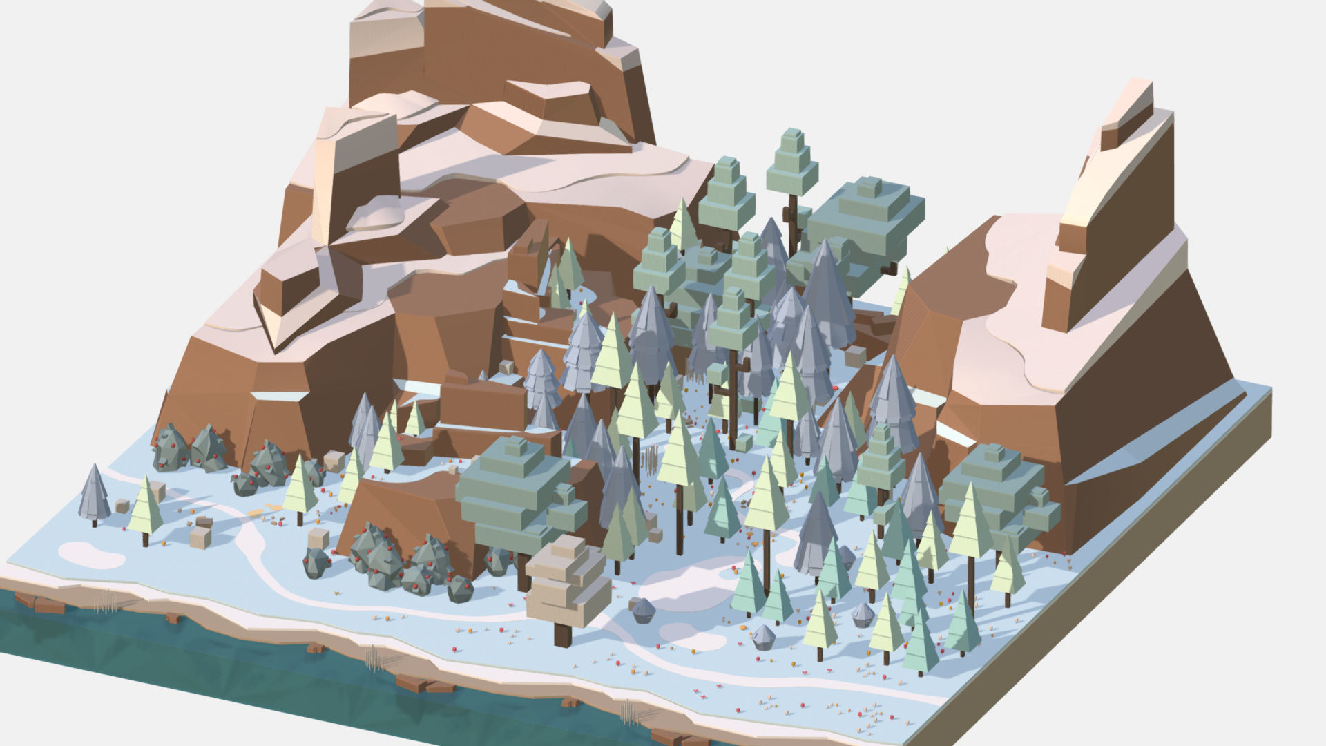 3D model Isometric style winter big mountain landscape VR / AR / low ...