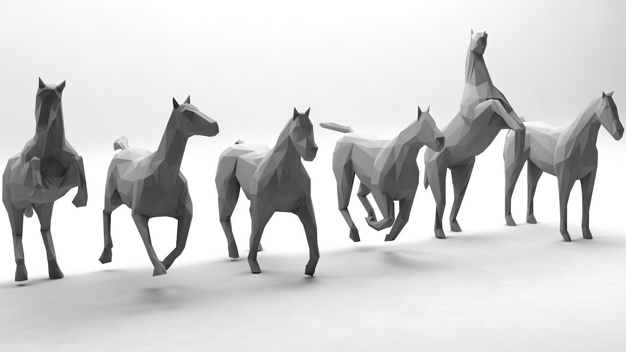 3D model 6 Lowpoly Horses group of running VR / AR / low-poly | CGTrader
