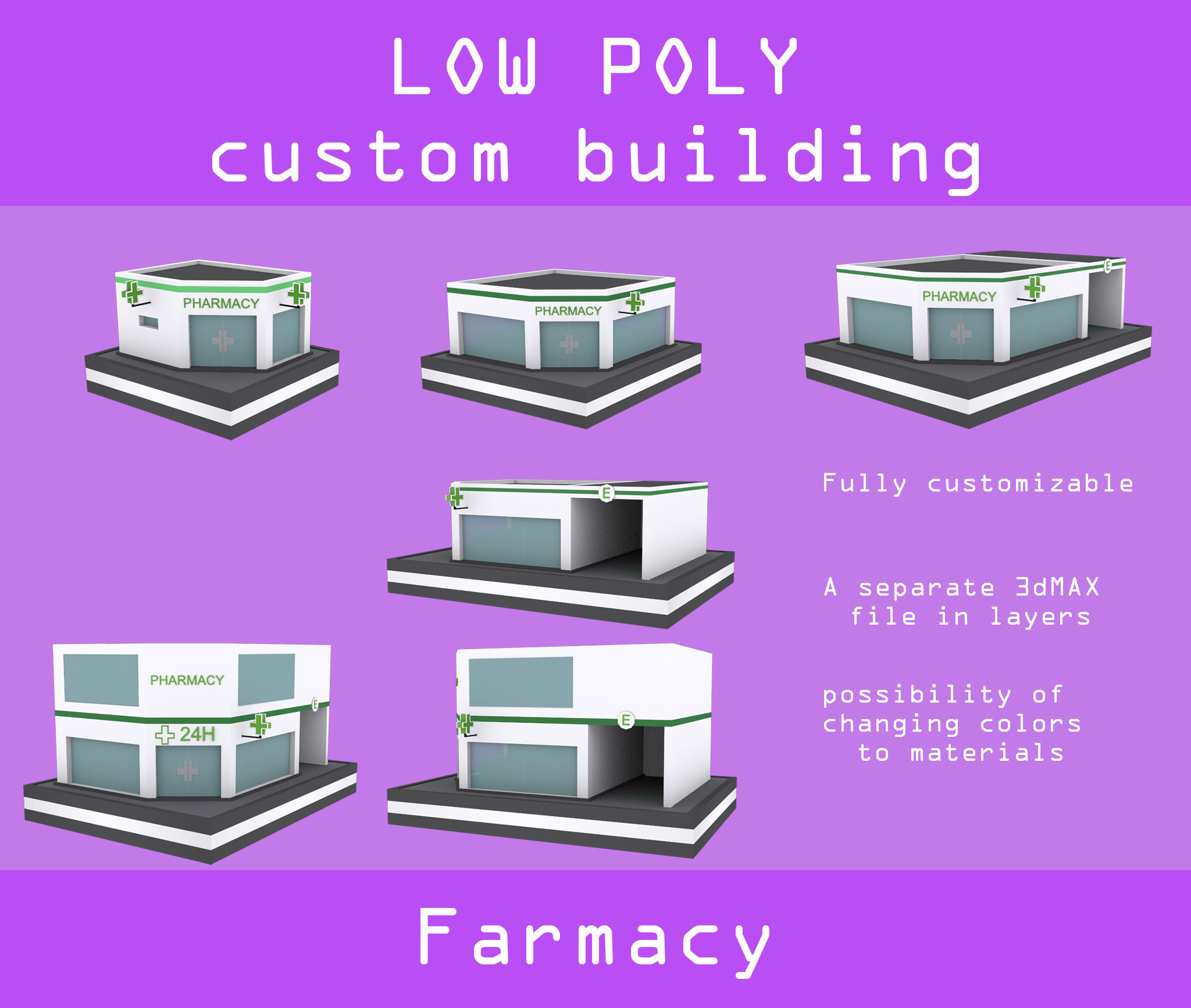3D model Farmacy low poly pack VR / AR / low-poly | CGTrader
