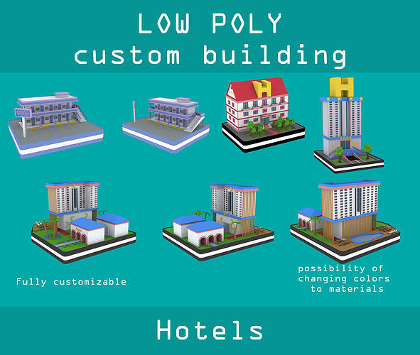 3D model Hotels low poly pack VR / AR / low-poly | CGTrader