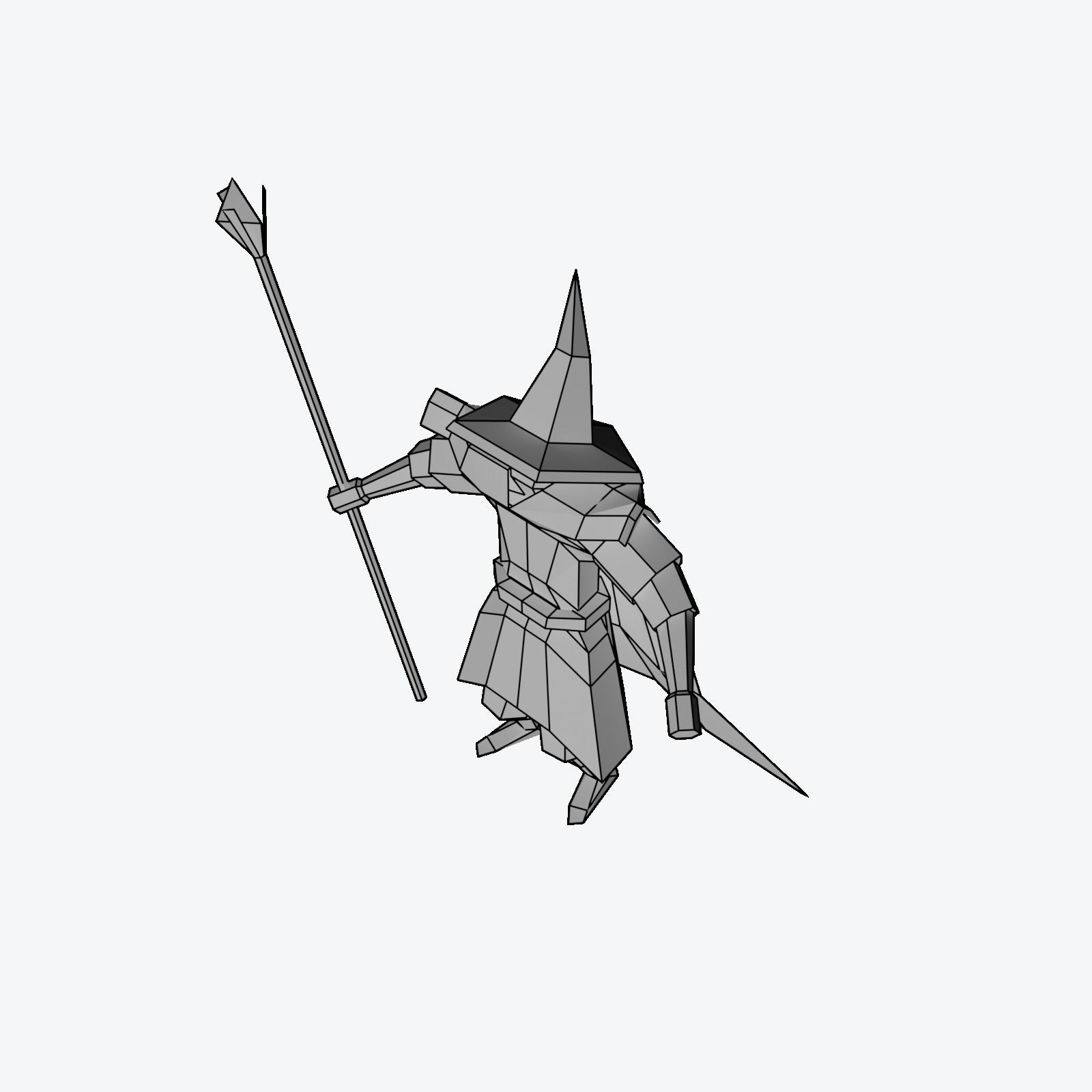 3D model Wizard low poly origami holding spear VR / AR / low-poly ...