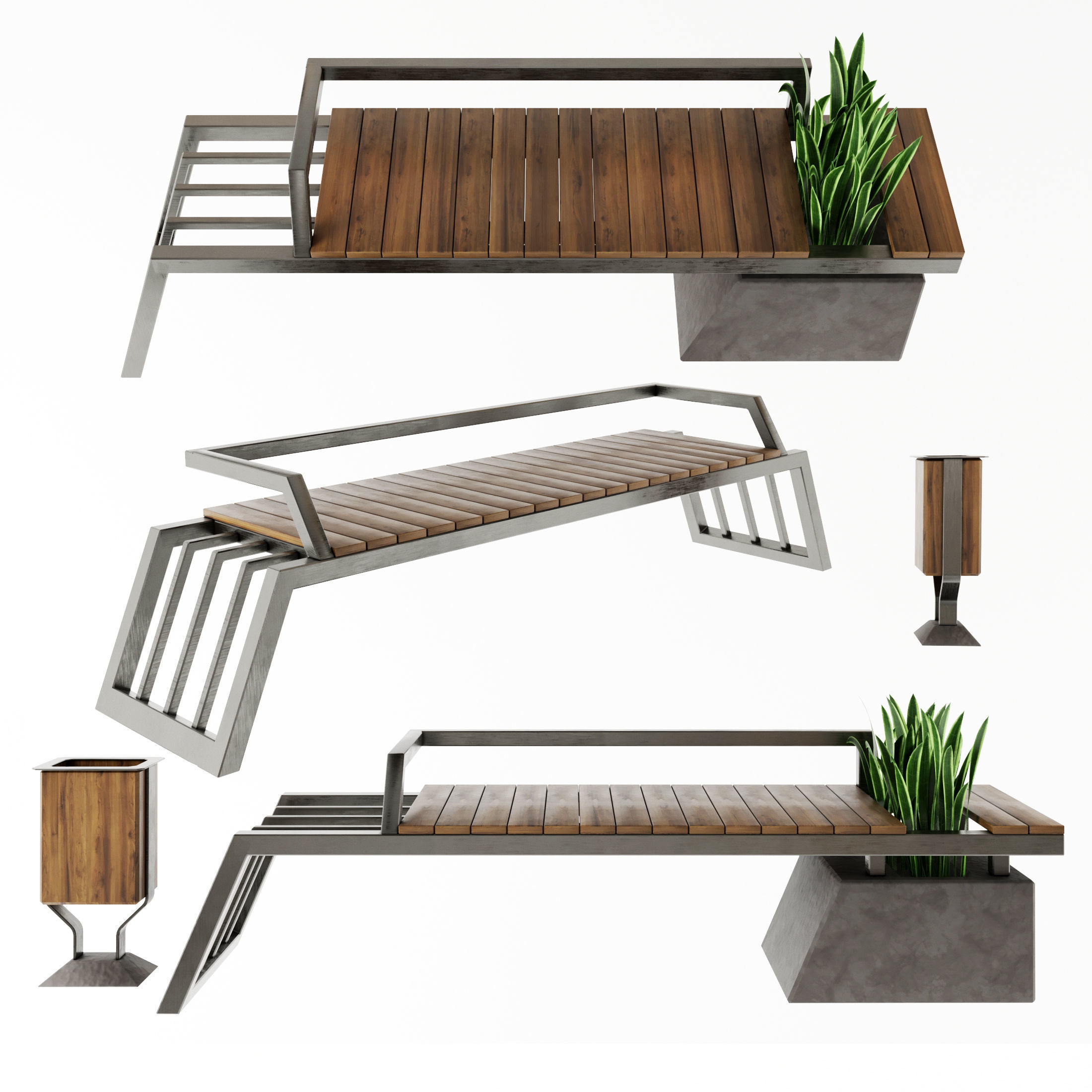 Exterior set 2 urban bench 3D model | CGTrader