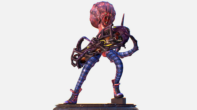 Skined Octopus Soldier with Big Laser Gun 3D model rigged | CGTrader