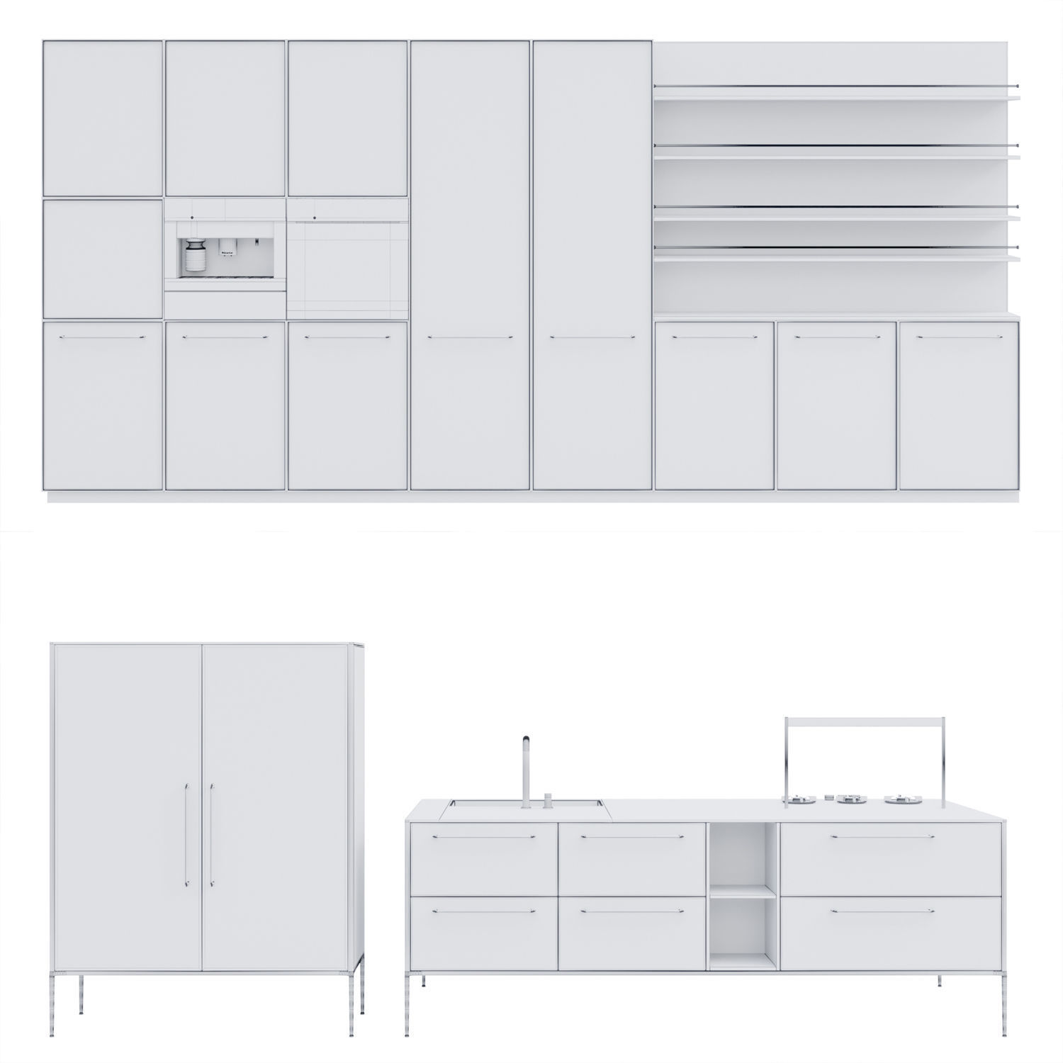 Cesar Unit collection kitchen with island and sideboard 3D model | CGTrader