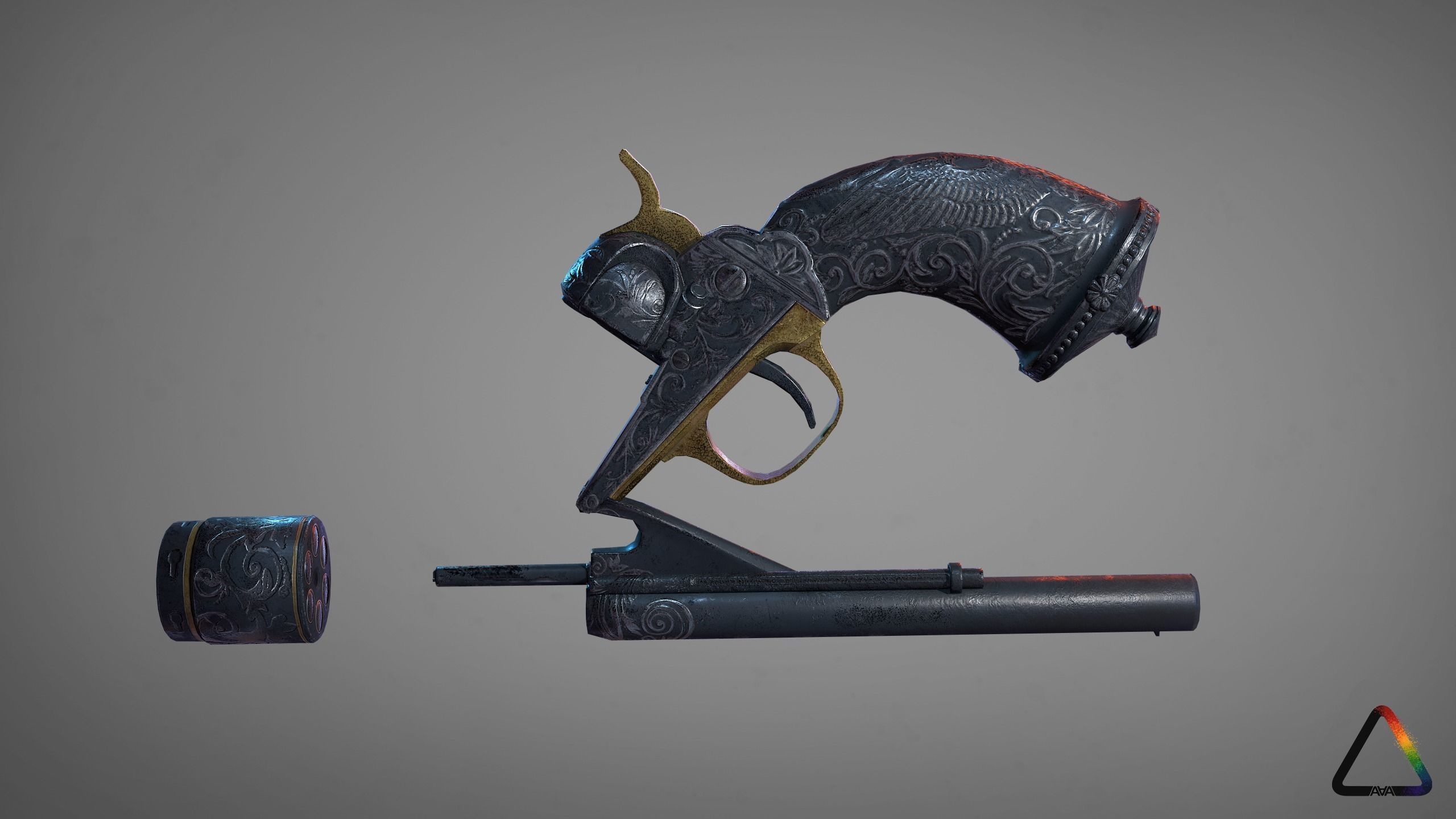 3D model Cartoon stylized revolver VR / AR / low-poly rigged | CGTrader