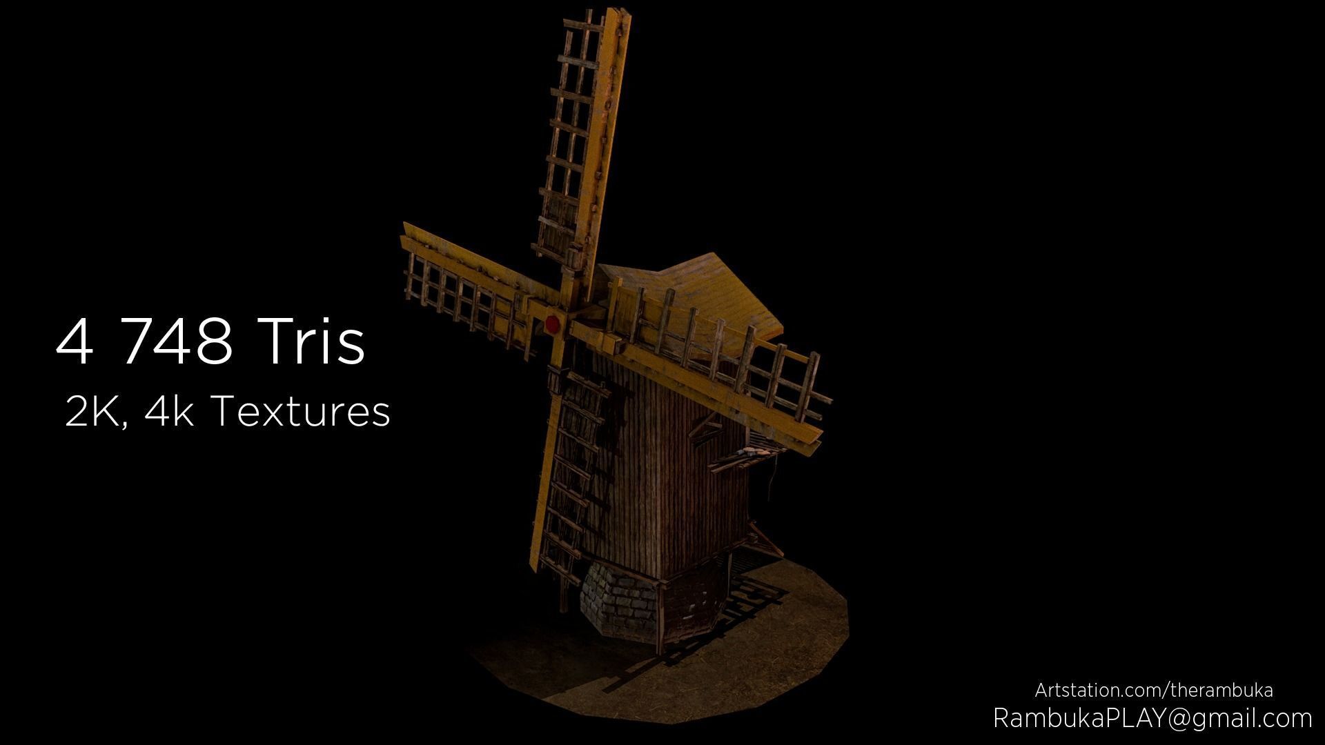 3D model Windmill - Medieval ANIMATED VR / AR / low-poly rigged animated | CGTrader
