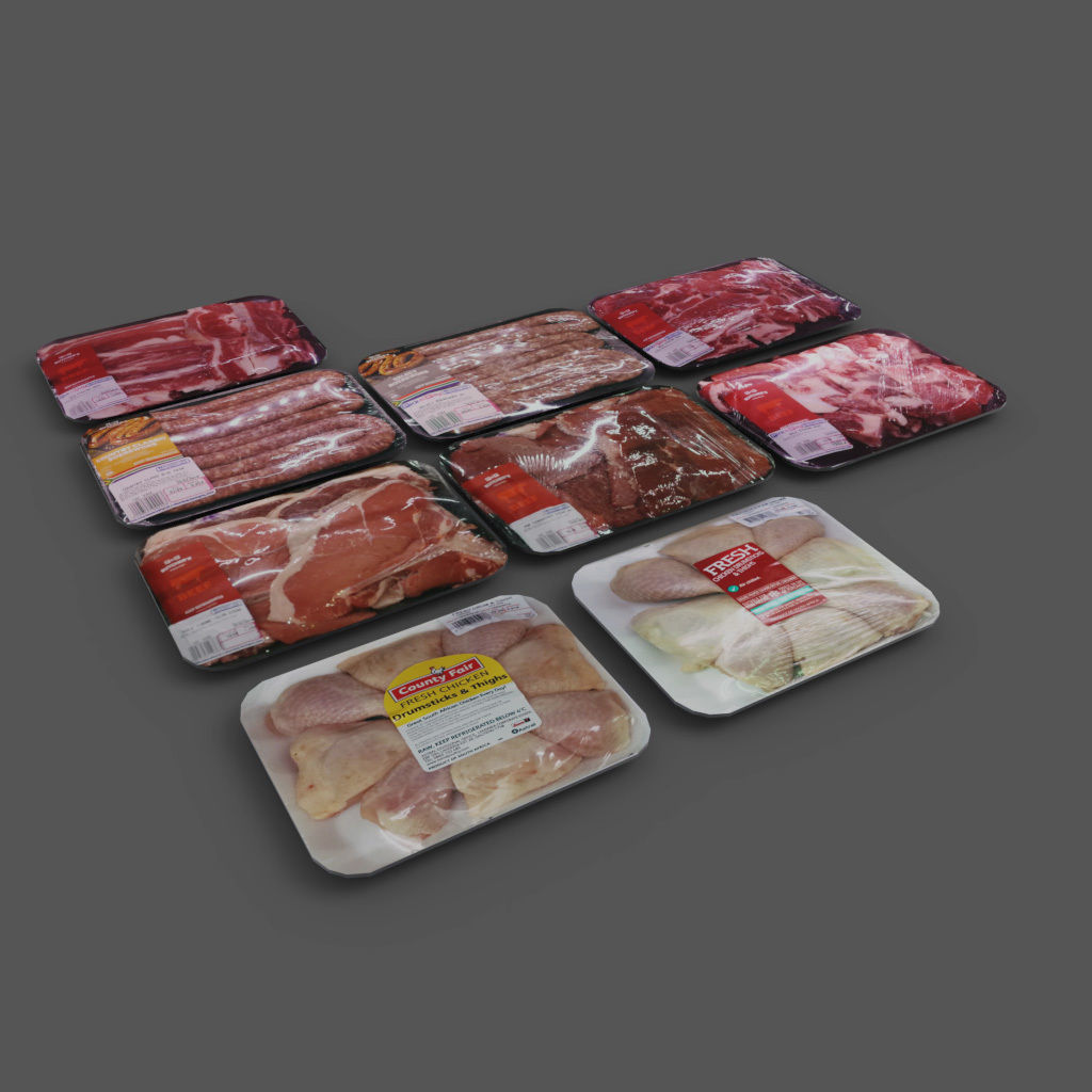 3D model Meat sausage poultry chicken beef lamb packs for shop VR / AR ...