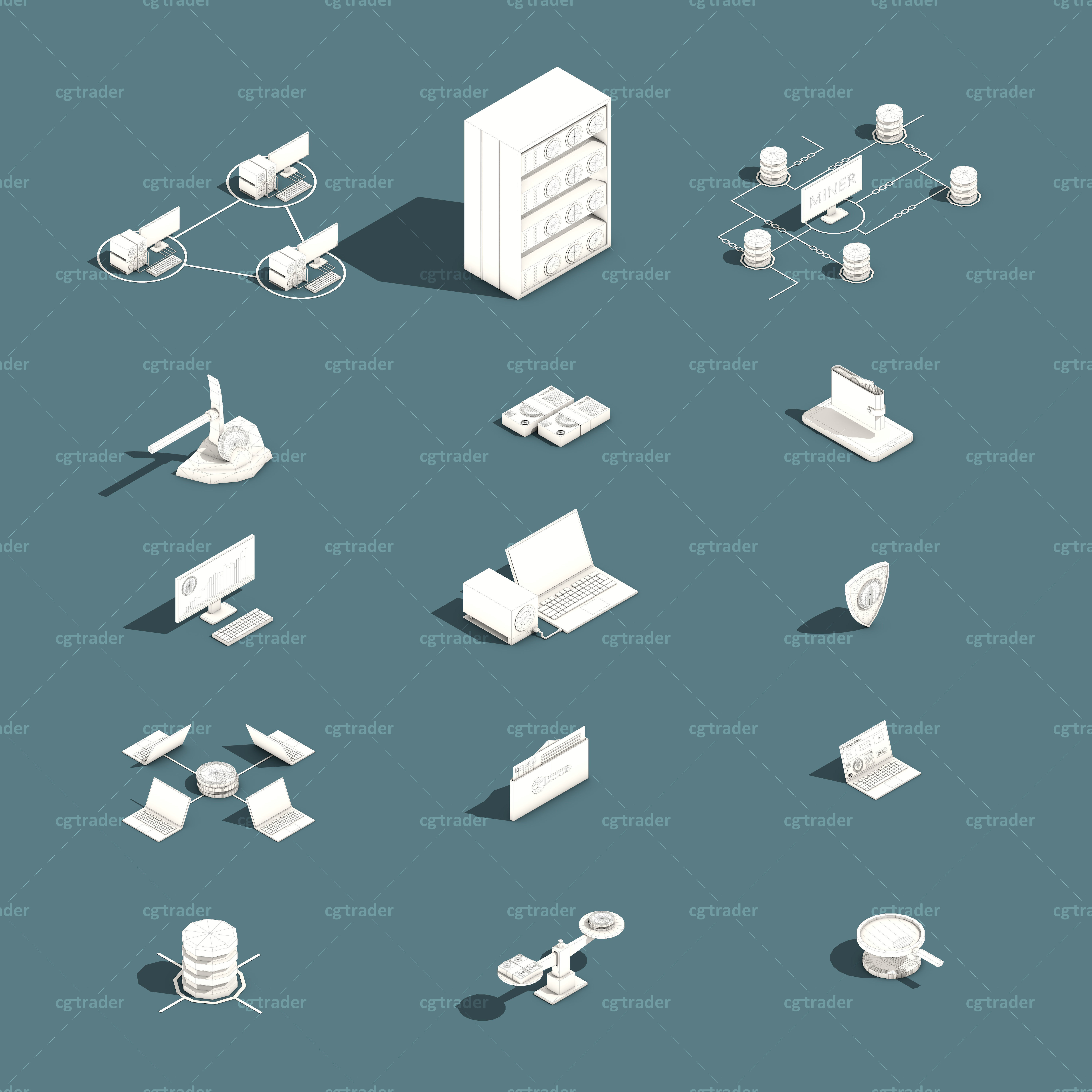 3D model Low Poly Cryptocurrency Blockchain Pack 02 VR / AR / low-poly ...