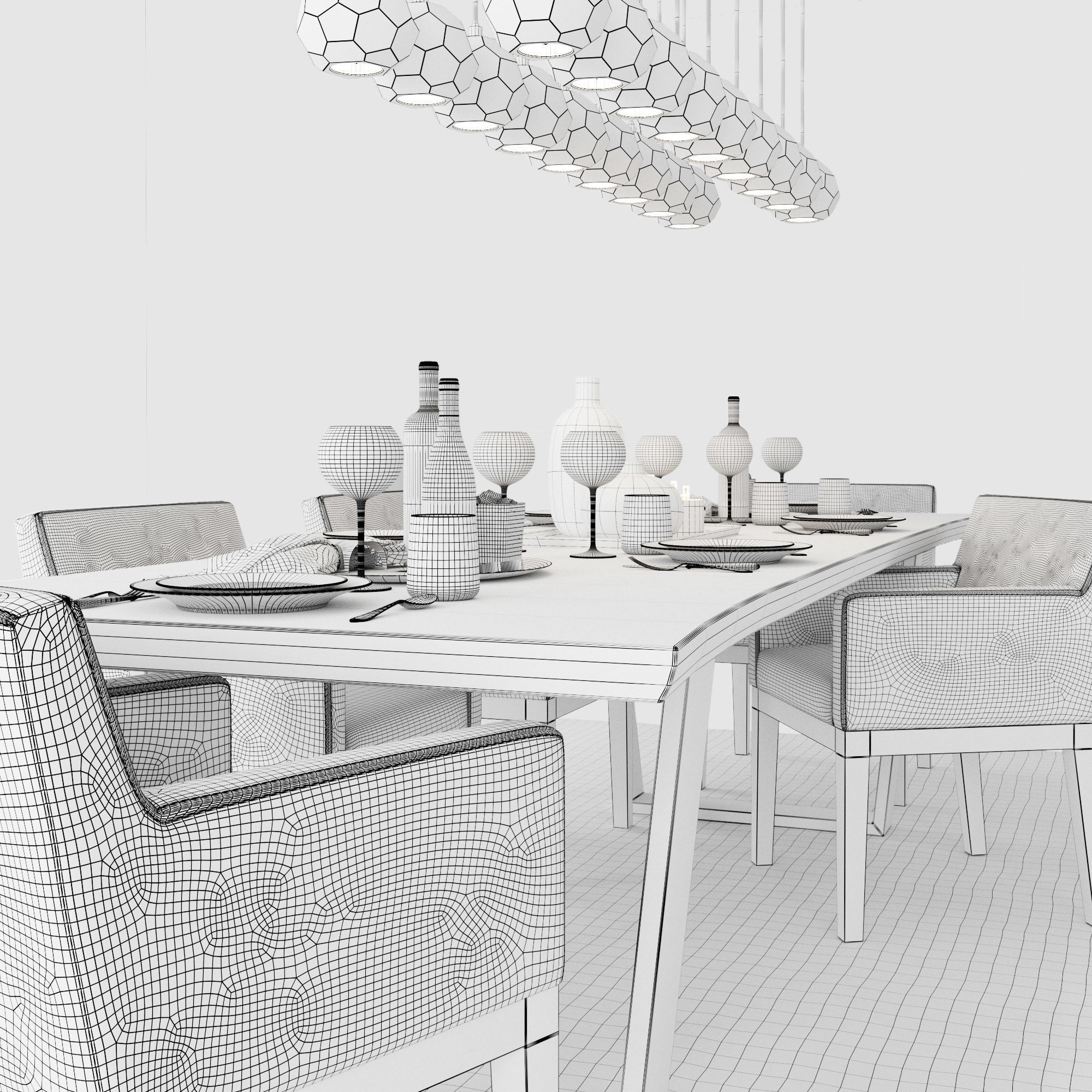 RH Morgan Track Blue Dining Set 3D model | CGTrader