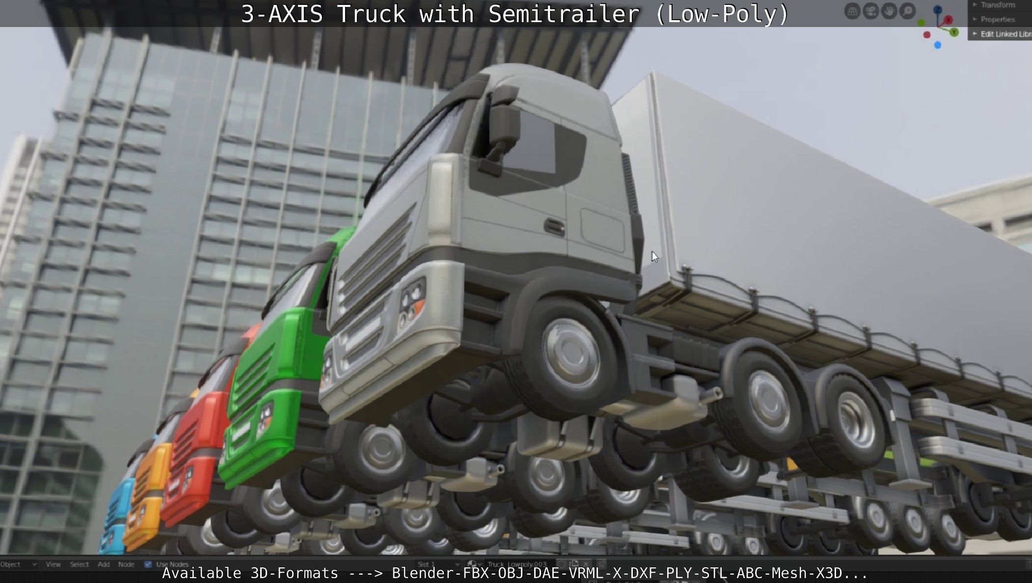 3D model 3-AXIS Truck with Semitrailer Low-Poly Version VR / AR / low ...
