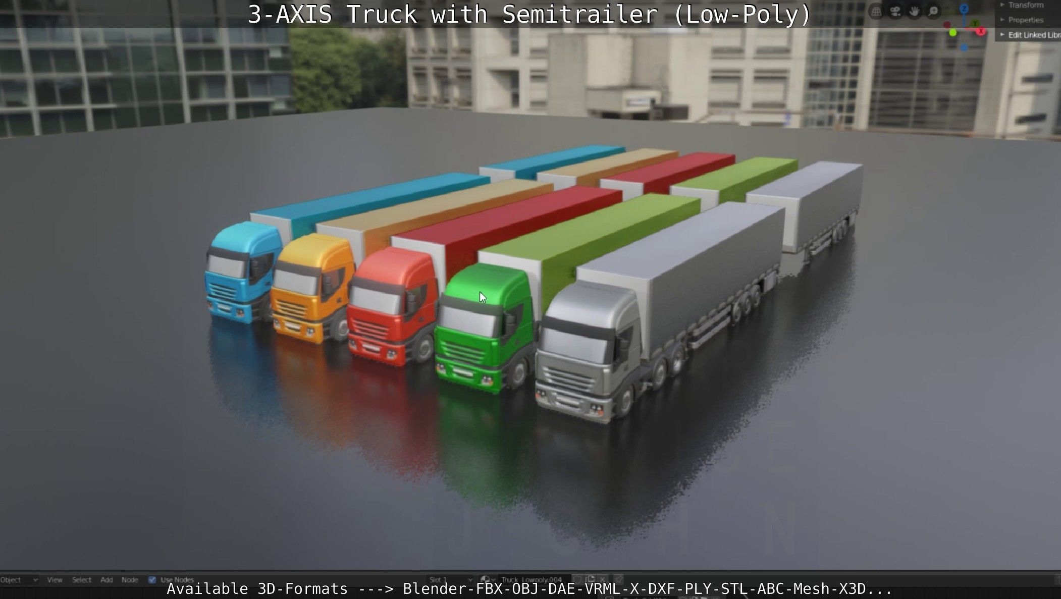 3D model 3-AXIS Truck with Semitrailer Low-Poly Version VR / AR / low ...