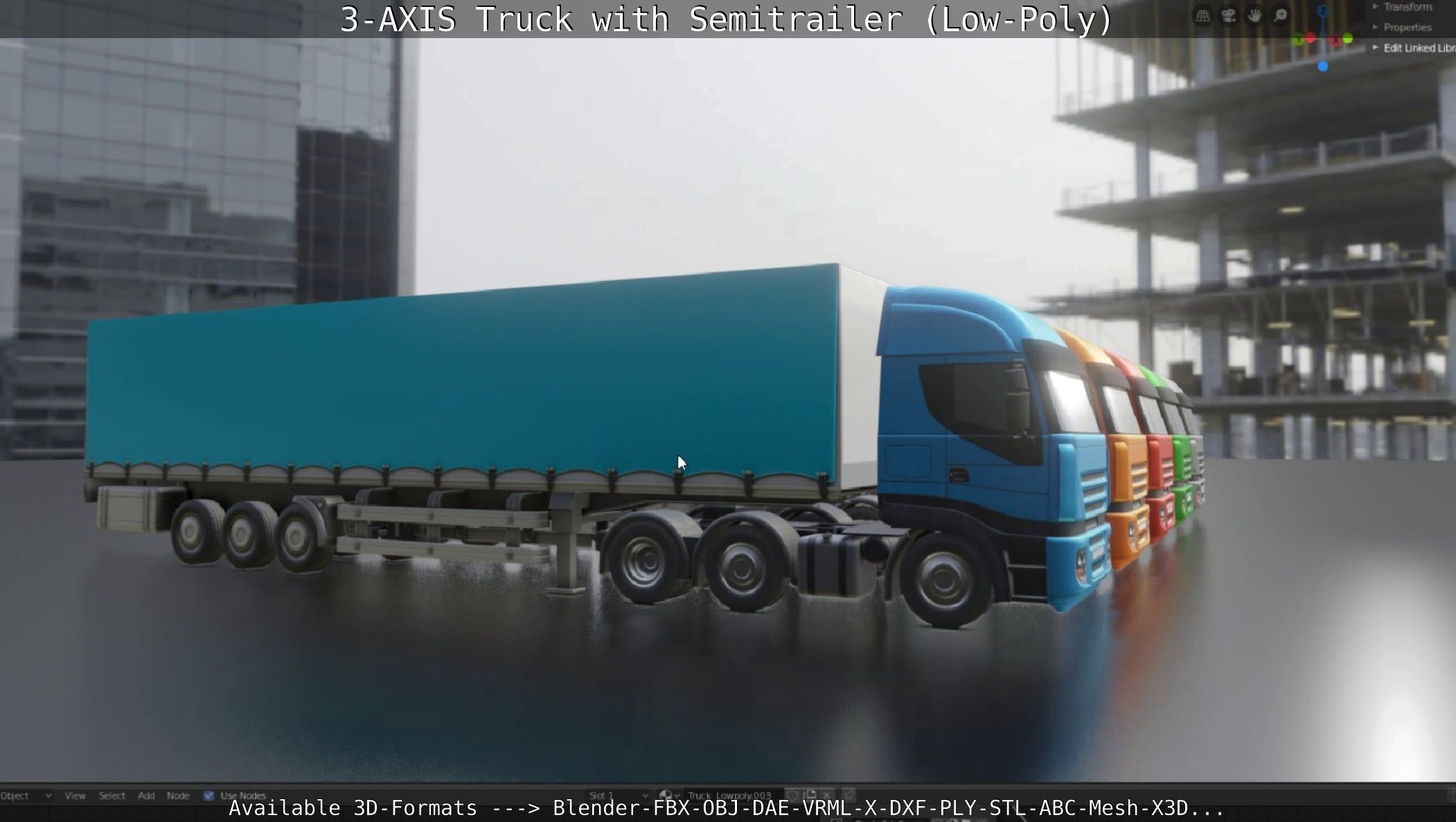 3D model 3-AXIS Truck with Semitrailer Low-Poly Version VR / AR / low ...