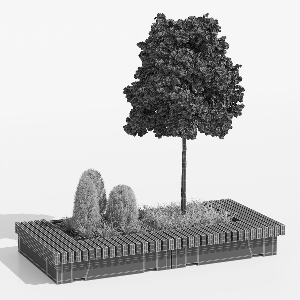 Big green benches tree 3D model | CGTrader