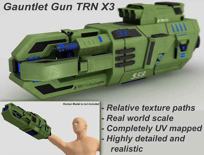 Gauntlet Gun TRN X3 3D model | CGTrader