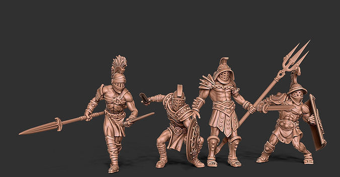 Gladiator bundle - 4 miniatures 35 mm scale 3D model 3D printable ...