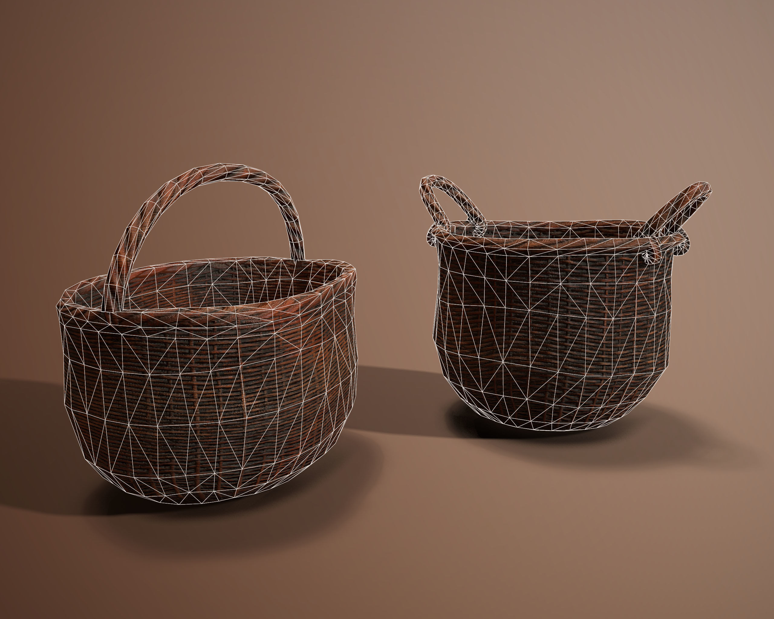 3D model Wicker Baskets Low poly PBR Game ready VR / AR / low-poly ...