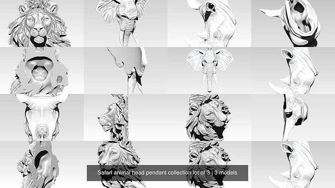 Safari animal head pendant collection lot of 3 | CGTrader