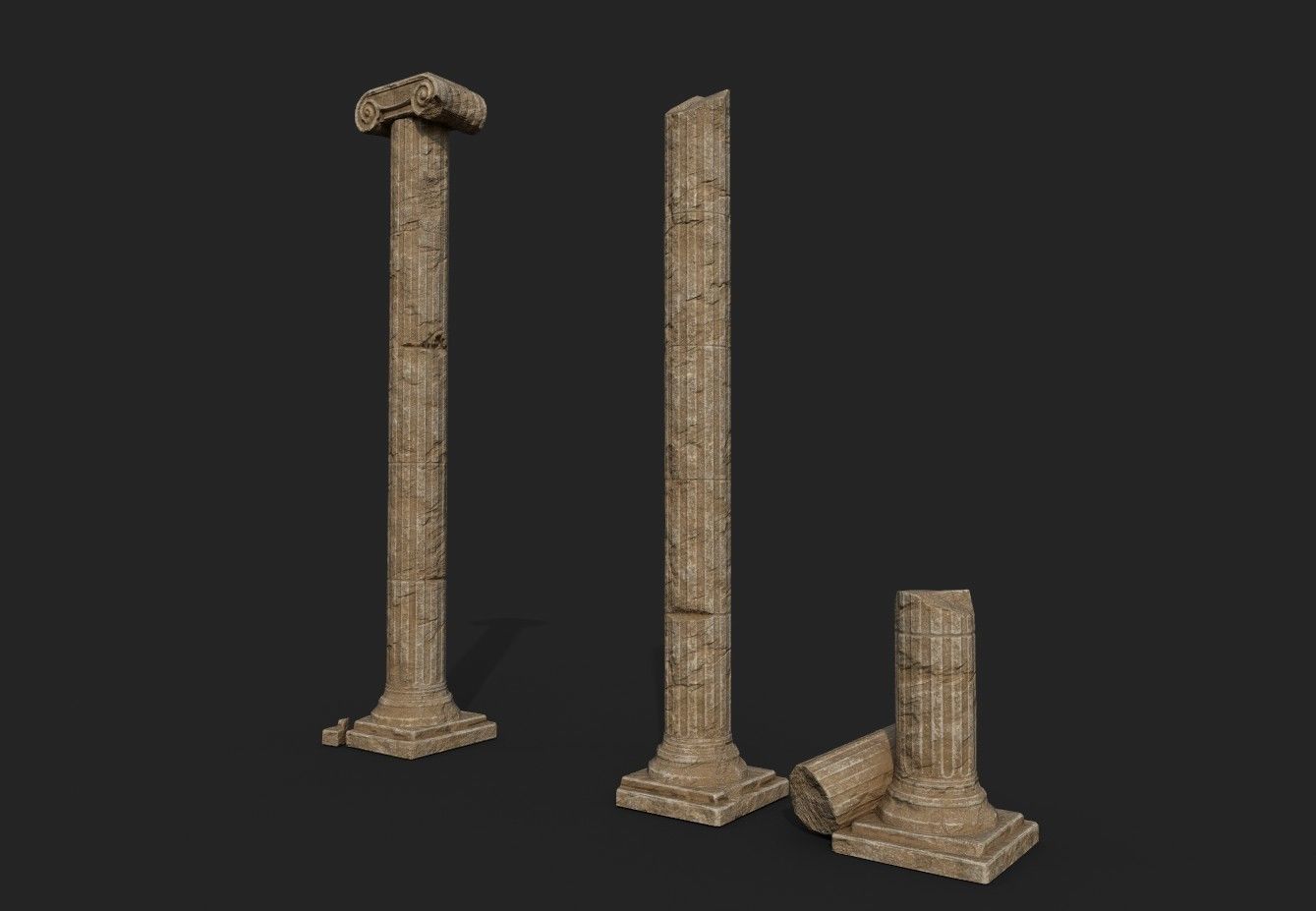 3D model Broken Columns Set VR / AR / low-poly | CGTrader