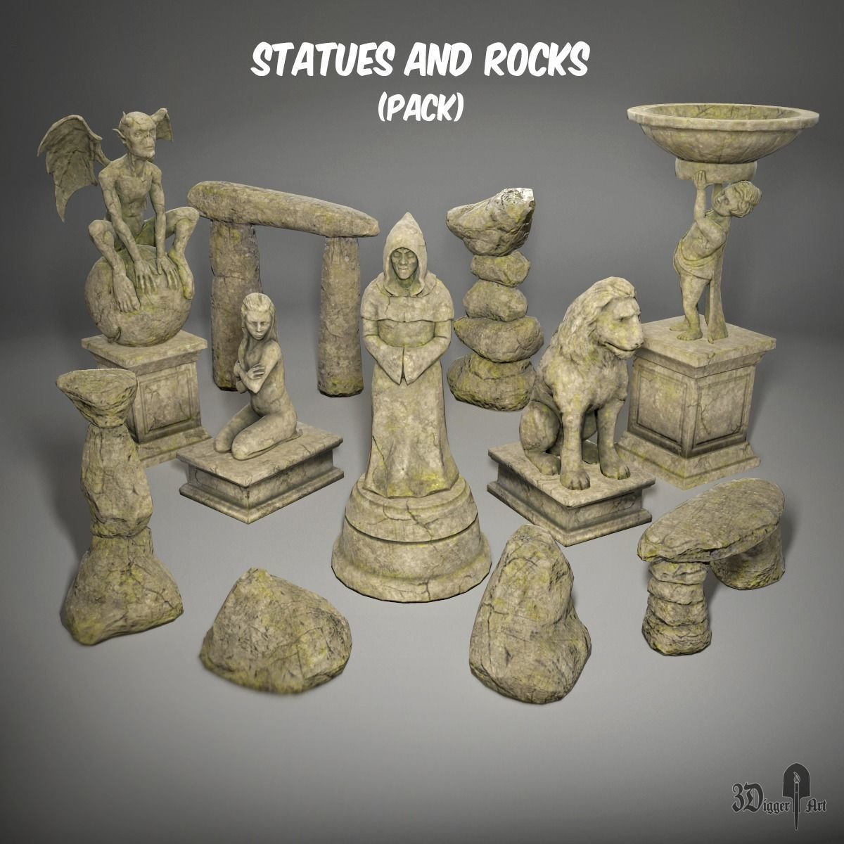 3D model Statues and rocks pack VR / AR / low-poly | CGTrader