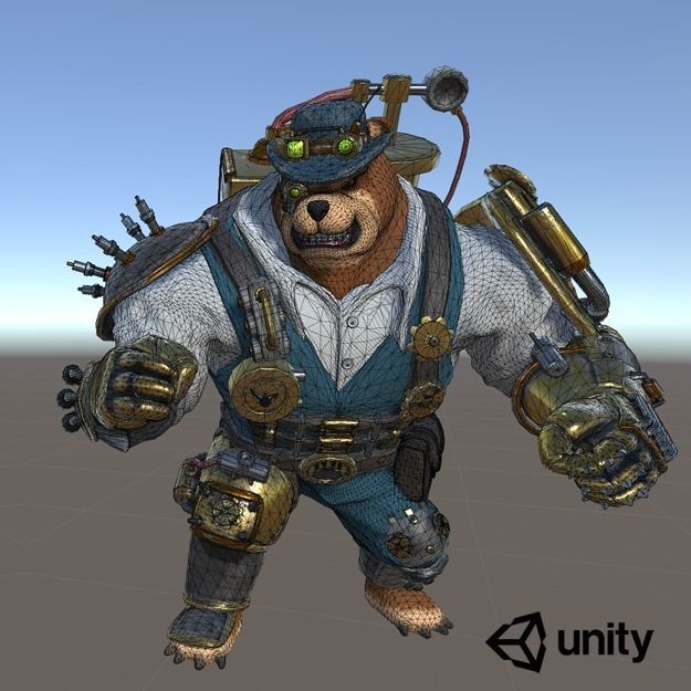 3D model RPG Animset Steampunk Bear Fight and Movement VR / AR / low ...