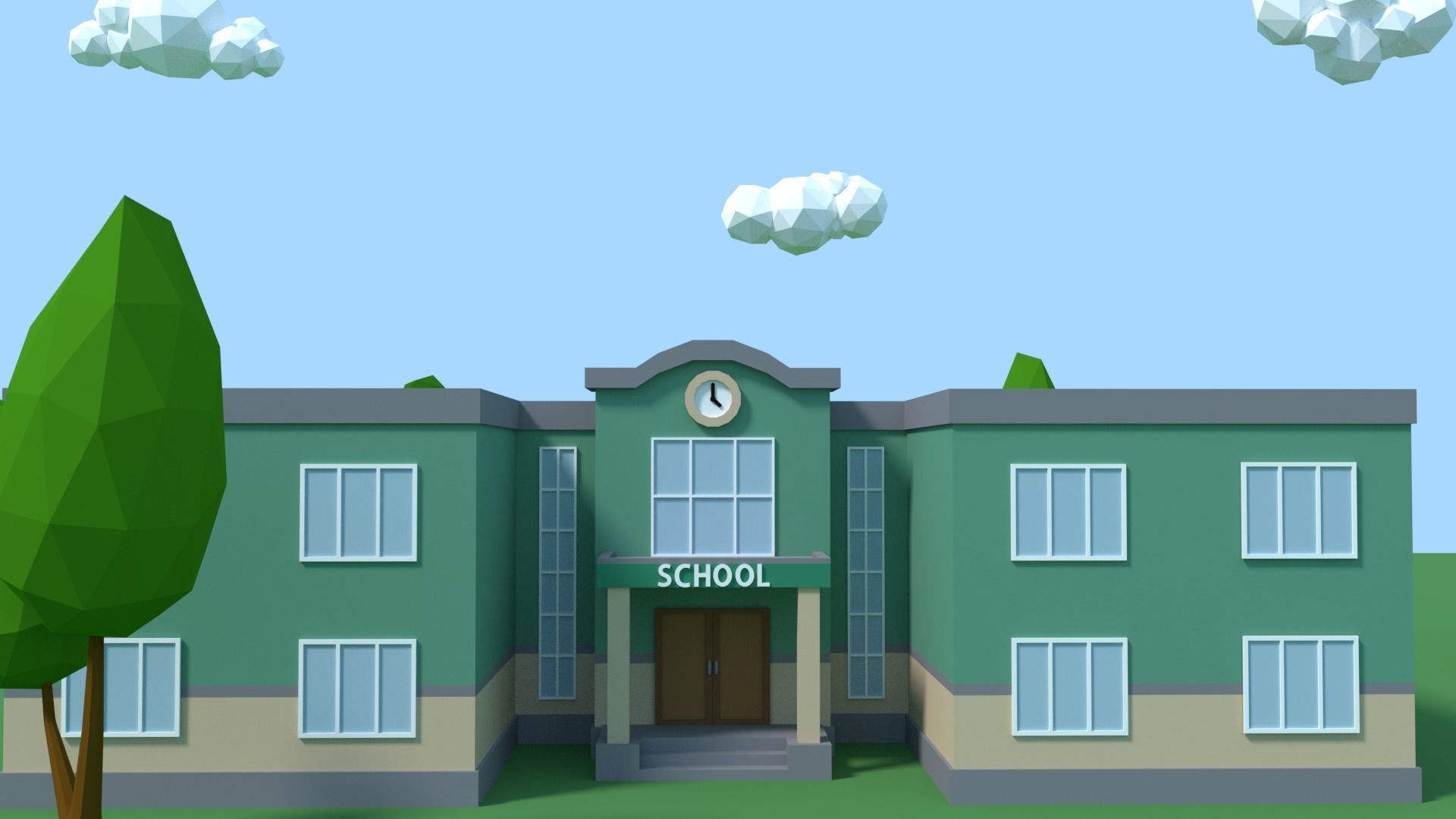 Cartoon low poly school 3D model | CGTrader
