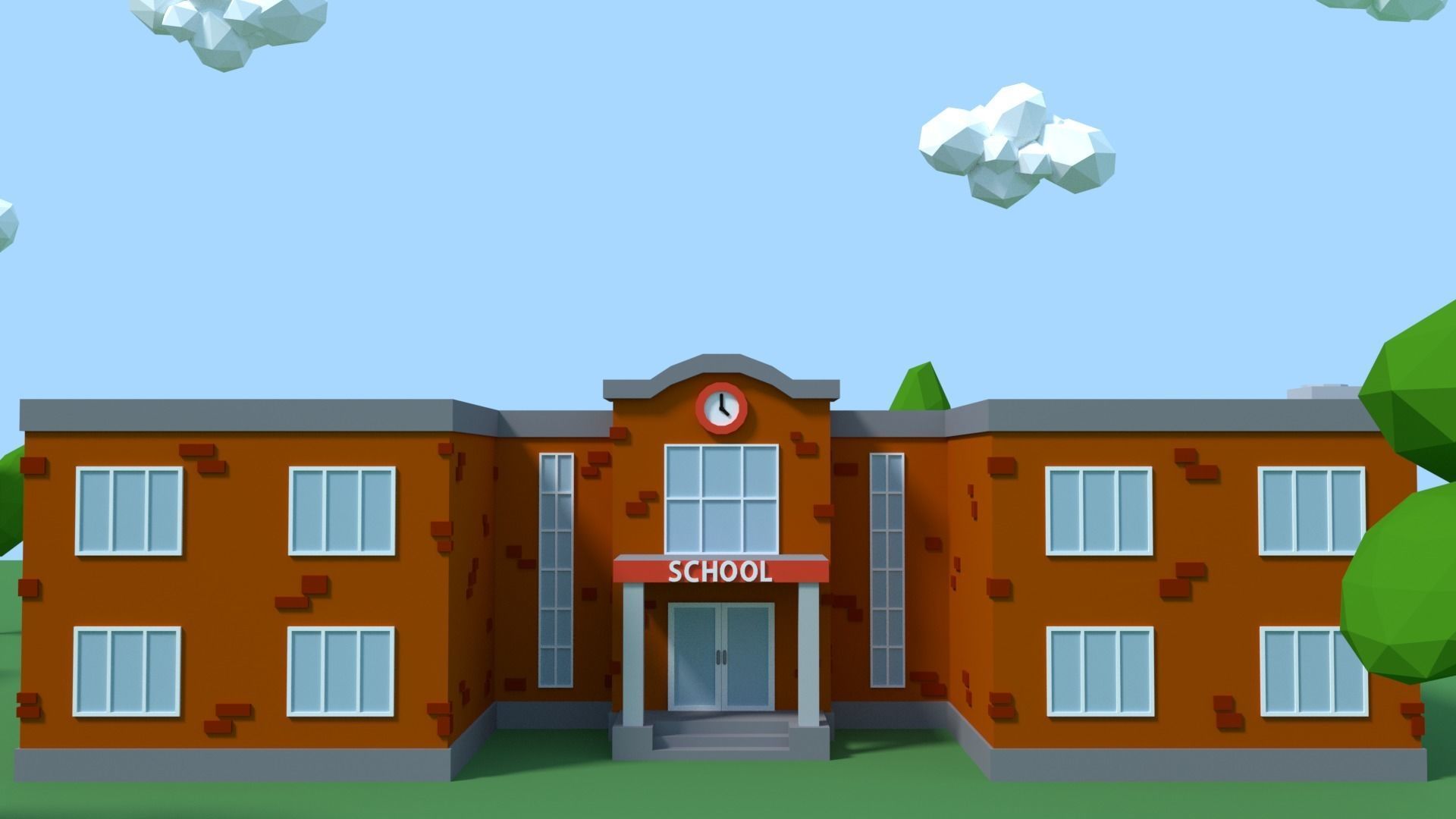 Cartoon low poly school 3D model | CGTrader