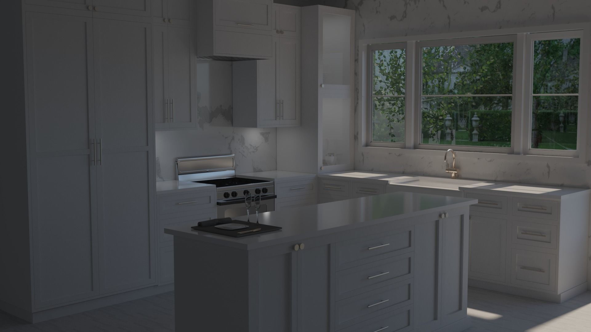 Kitchen with marble counter tops free 3D model | CGTrader