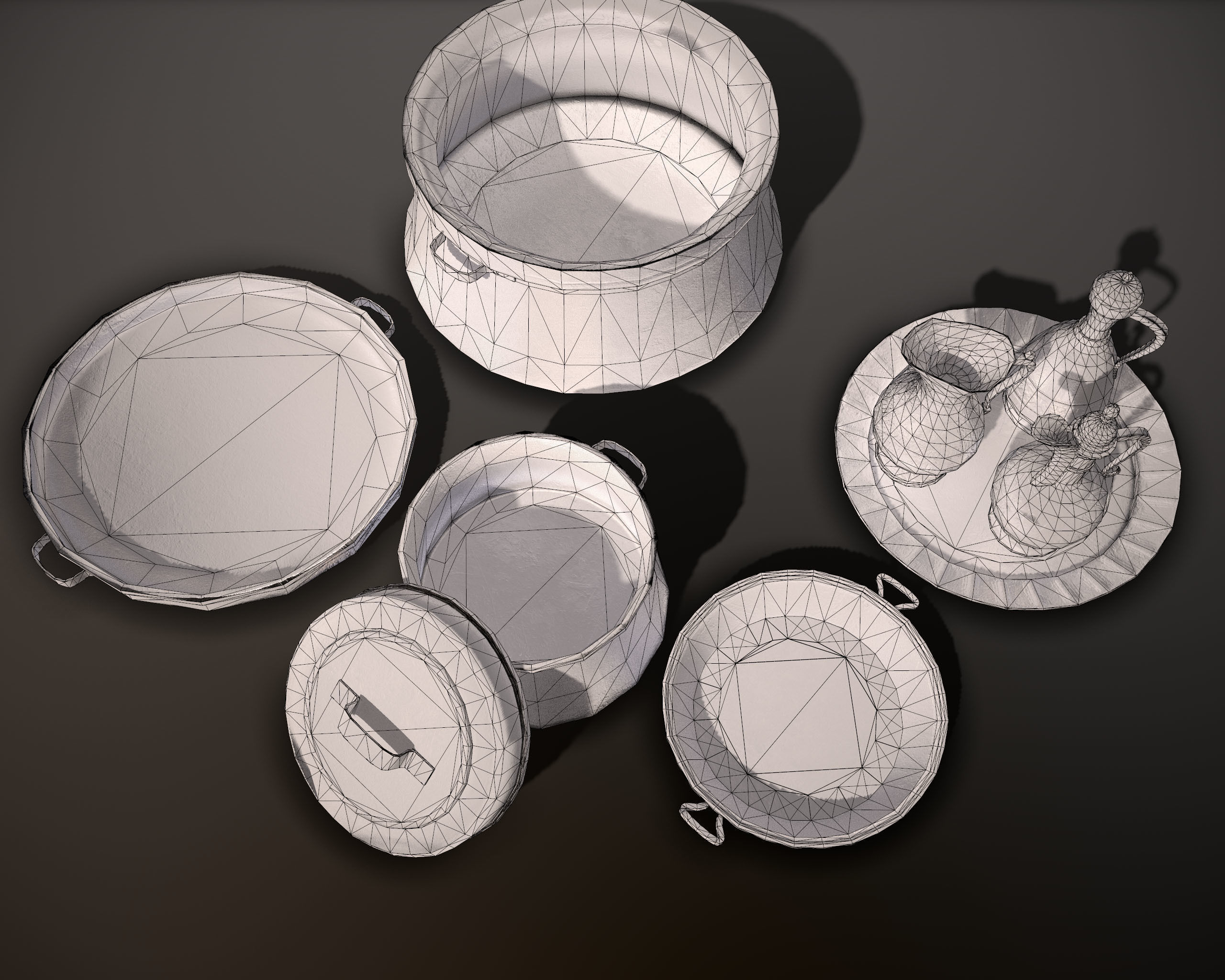 3D model copper Dishes and pitcher Low poly PBR game ready VR / AR ...