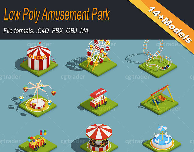 3D model Low Poly Amusement Park Isometric Icon VR / AR / low-poly ...