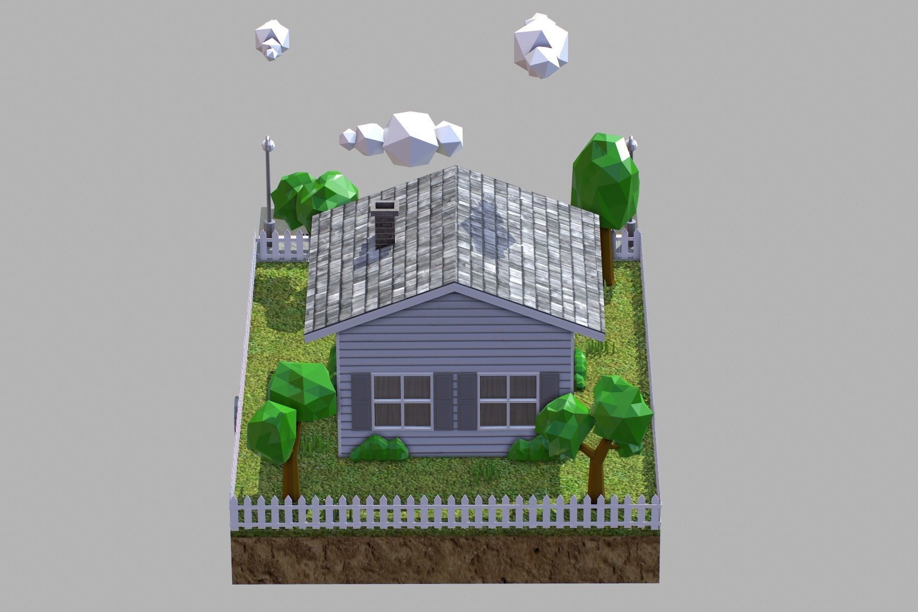 3D model Low Poly House with fence VR / AR / low-poly | CGTrader